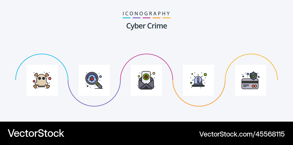 Cyber crime line filled flat 5 icon pack Vector Image