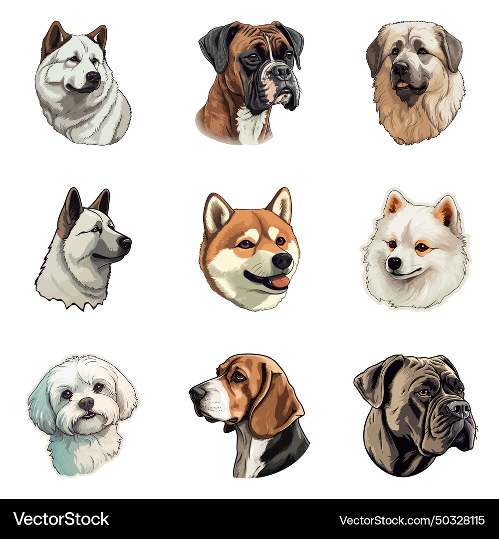 Dogs flat icon set isolated on white background Vector Image