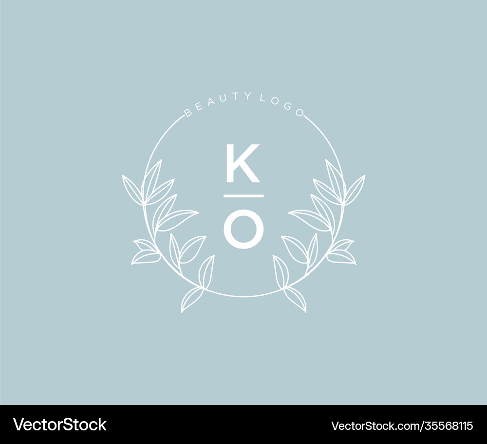 Initial ko letters beautiful floral feminine Vector Image