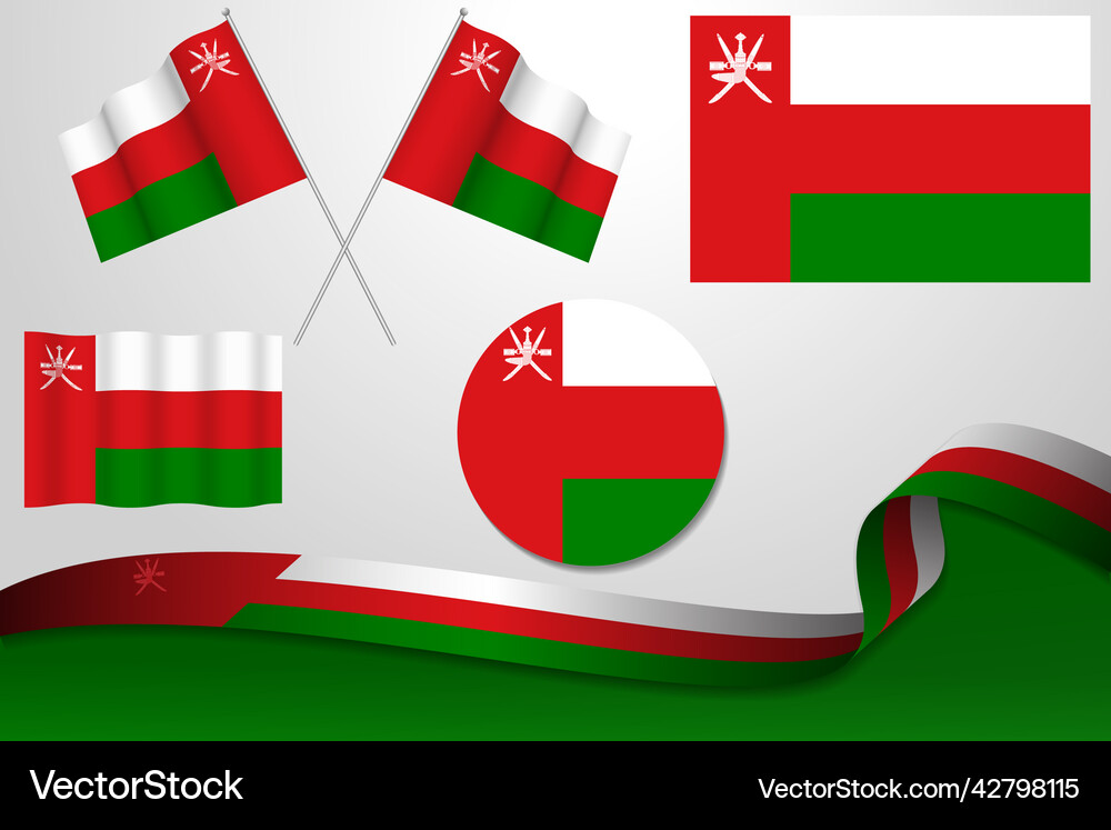 Set of oman flags in different designs Royalty Free Vector