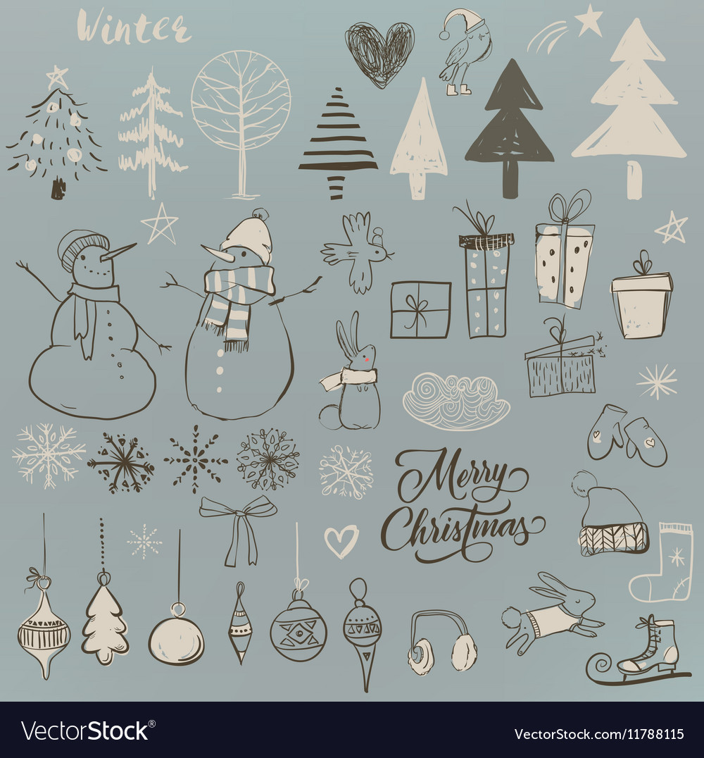Set with cute winter elements Royalty Free Vector Image