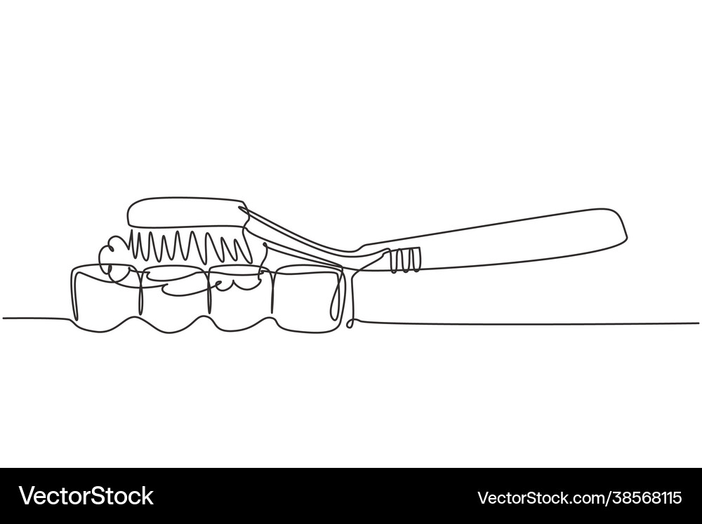 Single one line drawing toothbrush being used Vector Image