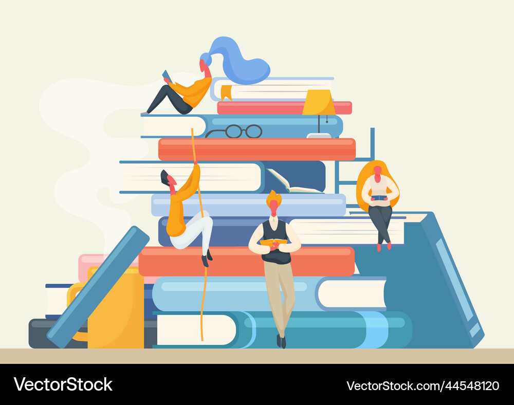 Book library banner with people characters Vector Image