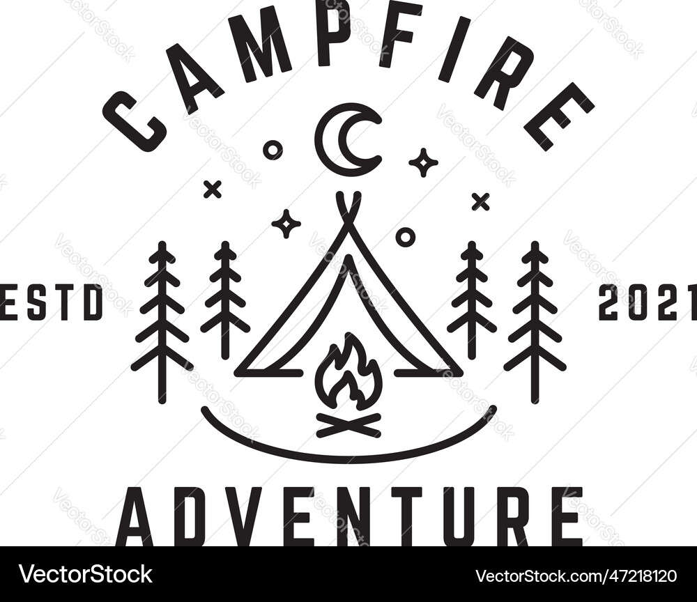 Campfire adventure outdoor logo Royalty Free Vector Image