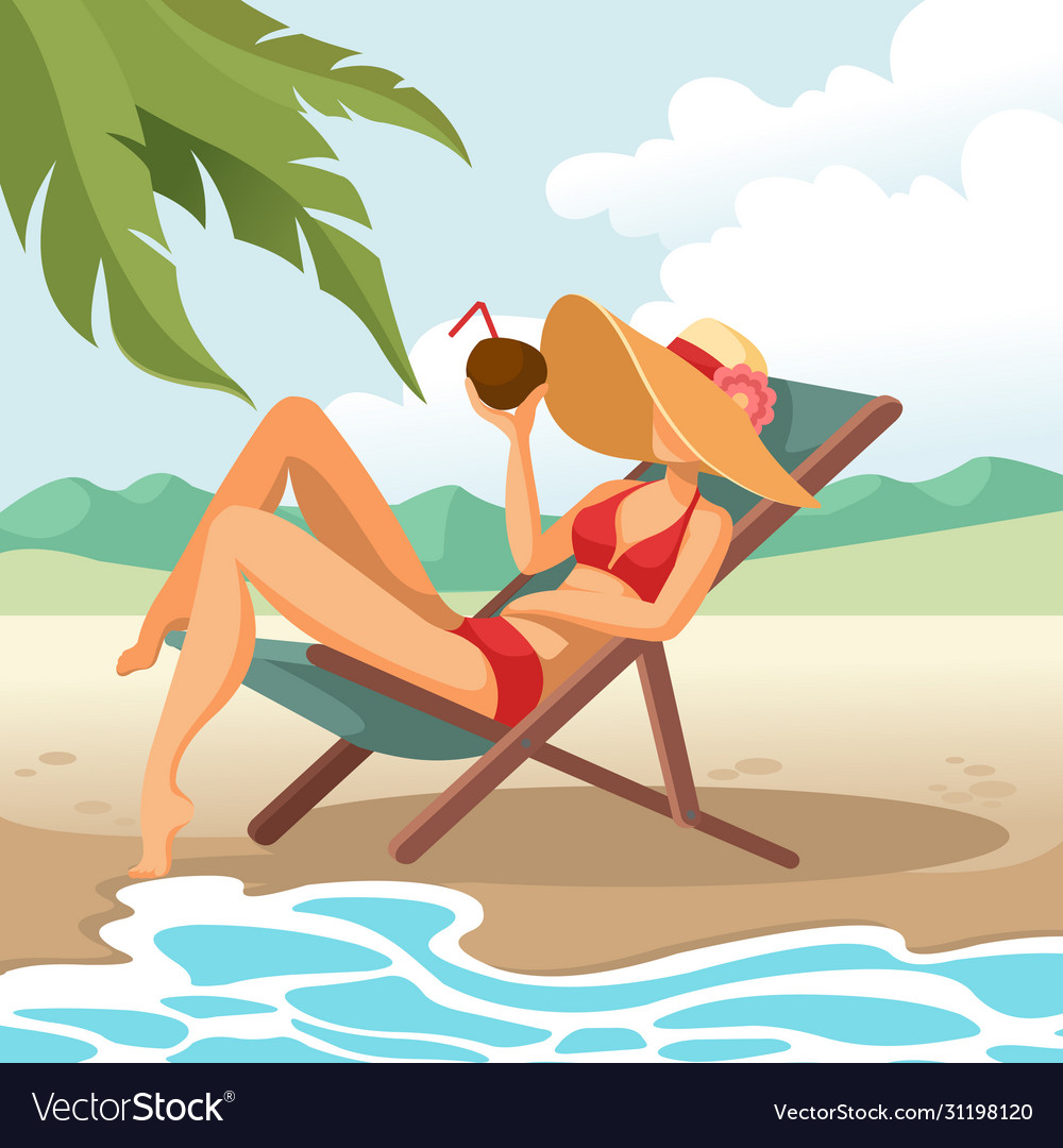 Cartoon color character person female and beach Vector Image Cartoon color character person female and beach Vector Image