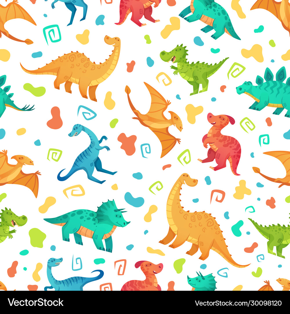 Cartoon dino seamless pattern cute triceratops Vector Image