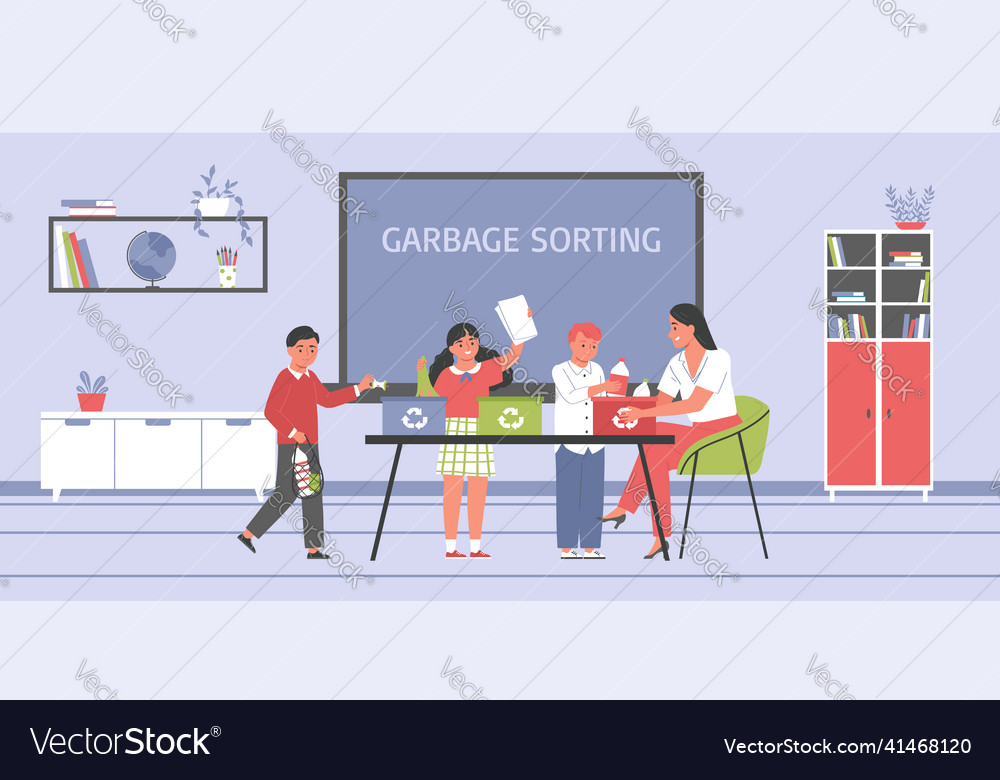 Children sorting garbage composition Royalty Free Vector