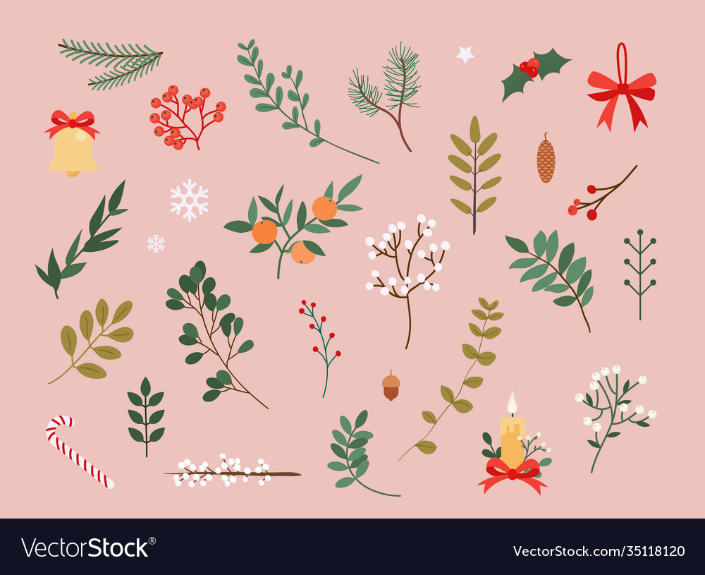 Collection christmas decor elements for cards Vector Image