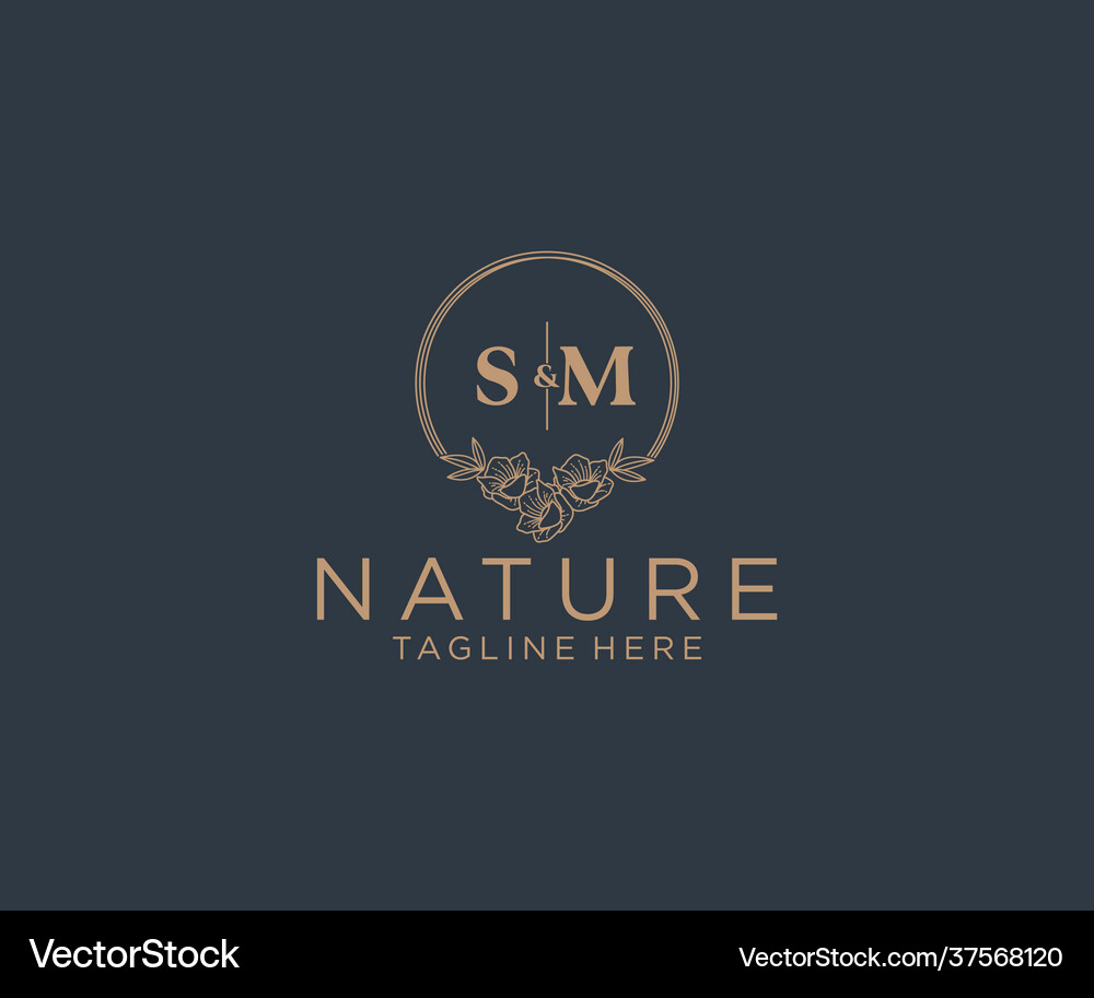 Initial sm letters floral frames botanical Vector Image