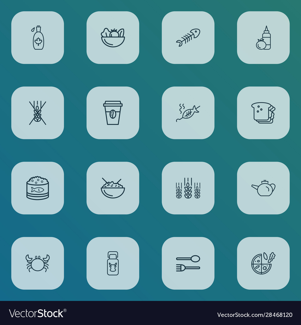 Nutrition icons line style set with caviar Vector Image