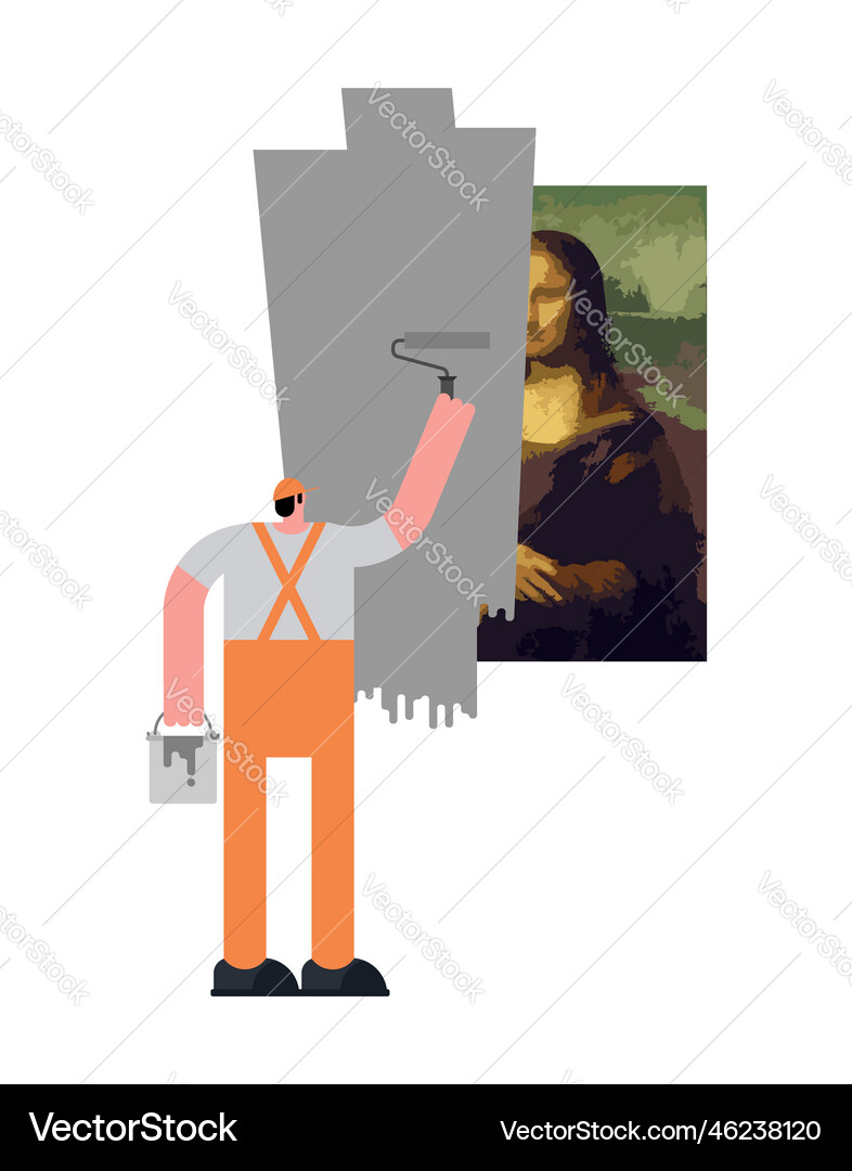 Painter paints over work of art paints Royalty Free Vector