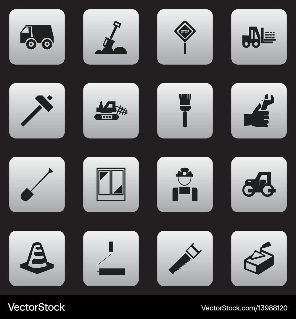 Set of 16 editable construction icons includes Vector Image