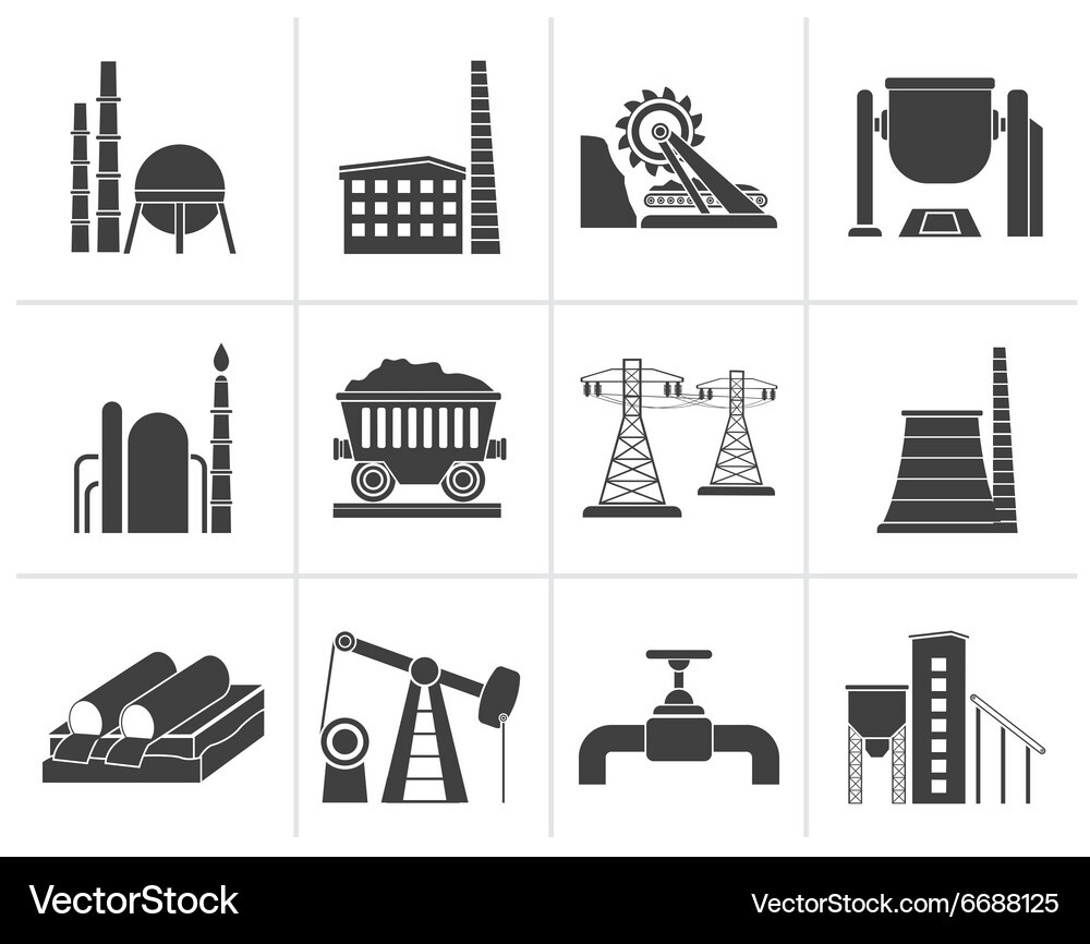 Black heavy industry icons Royalty Free Vector Image