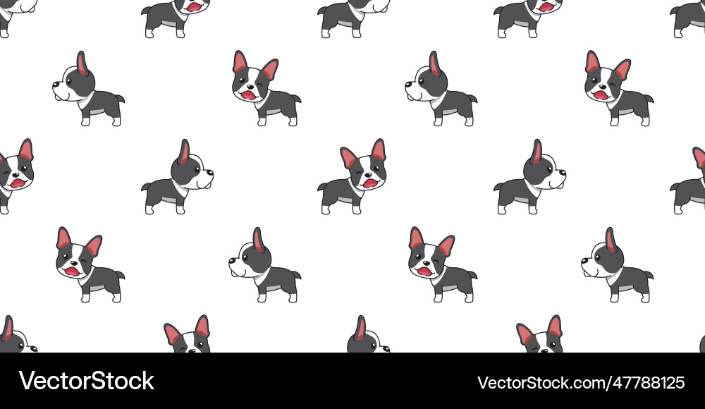 Cartoon boston terrier dog seamless pattern Vector Image