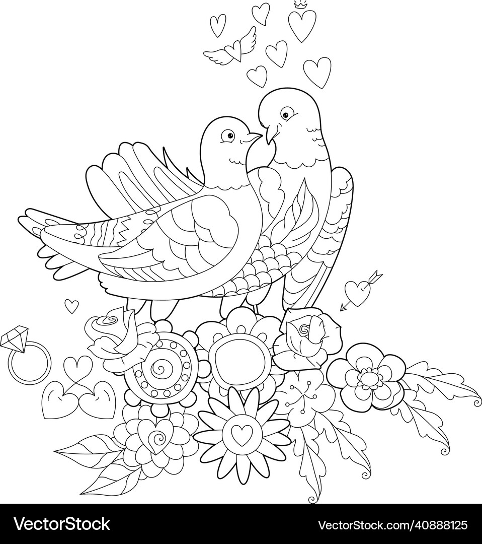 Contour linear for coloring book with two pretty Vector Image