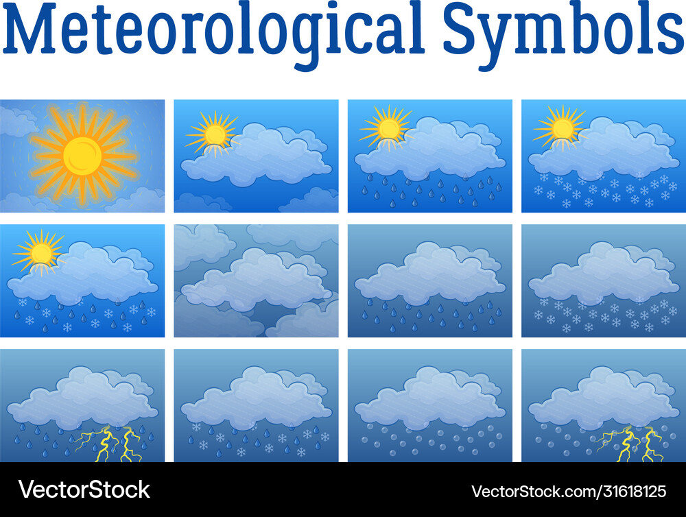 Meteorological symbols set Royalty Free Vector Image
