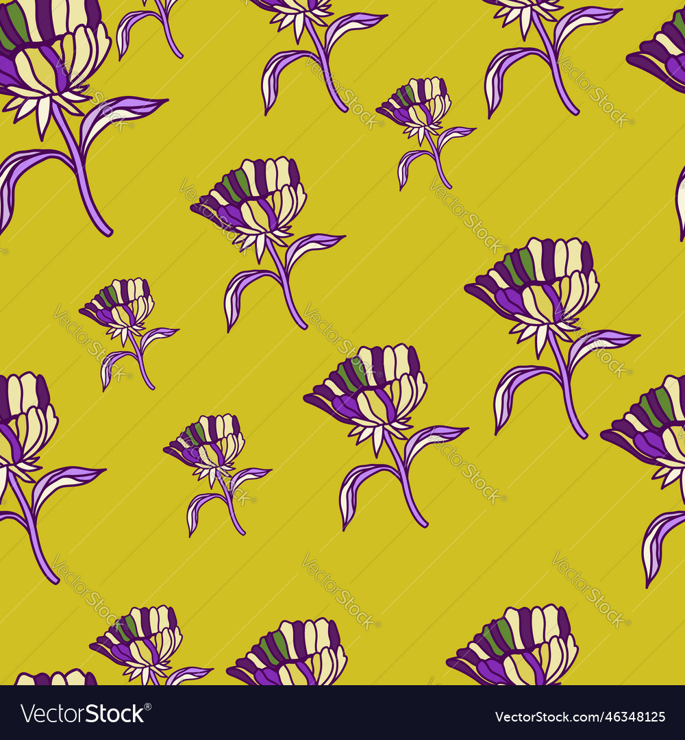 Seamless Pattern With Hand Drawn Flowers Vector Image 
