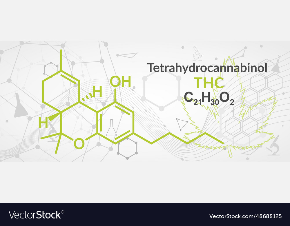 Tetrahydrocannabinol Or Thc Molecular Structural Vector Image