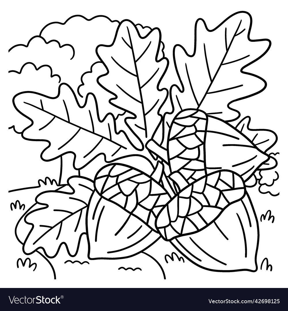 Thanksgiving acorn and autumn leaves coloring page