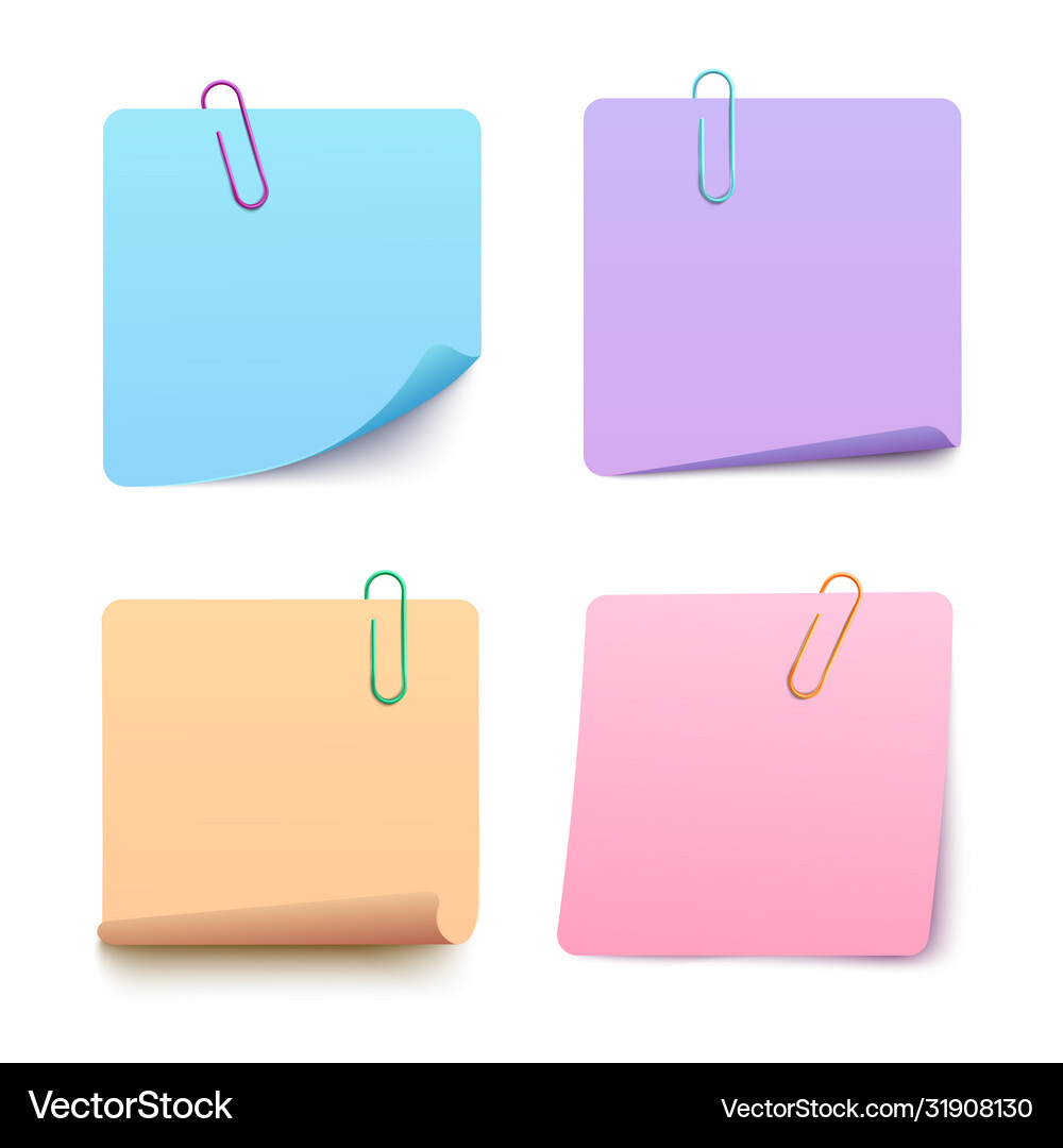 Colorful realistic sticky note set with metal Vector Image