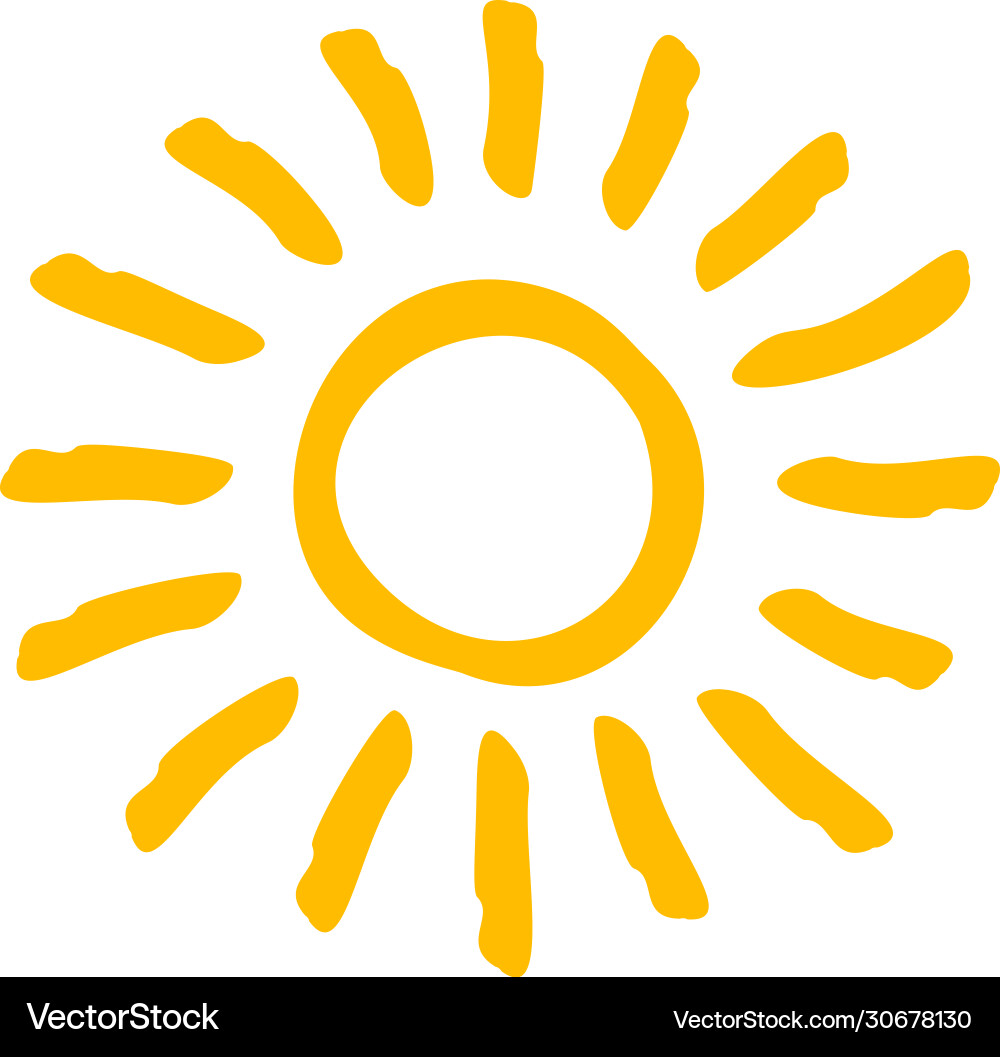 Drawn yellow sun light summer hot symbol Vector Image