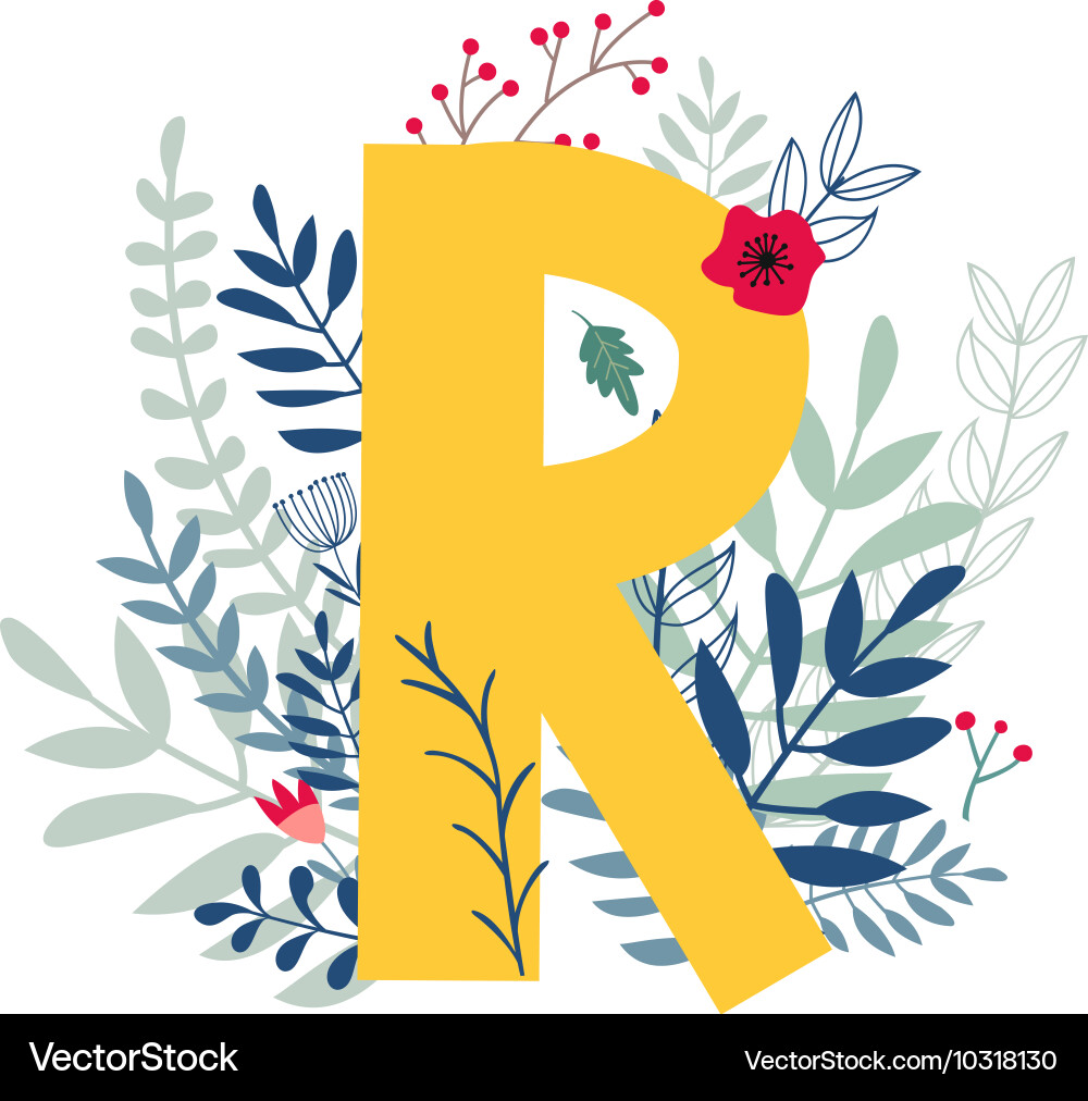 Floral alphabet letter r Royalty Free Vector Image
