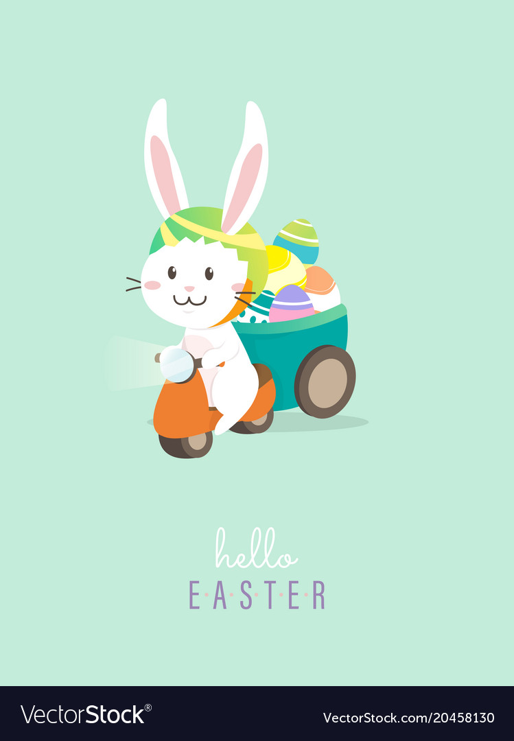 Hello easter with white rabbit Royalty Free Vector Image