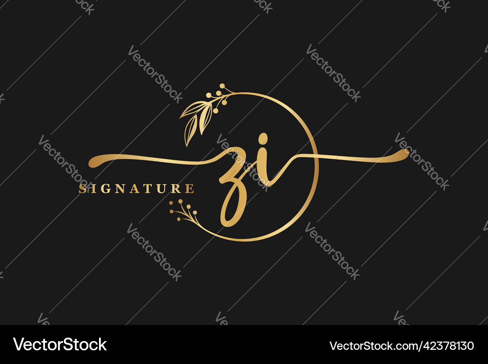 Luxury signature initial zi logo design Royalty Free Vector