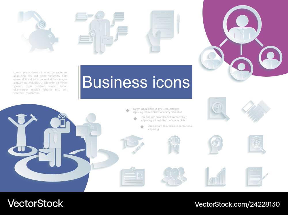 Paper business icons composition Royalty Free Vector Image