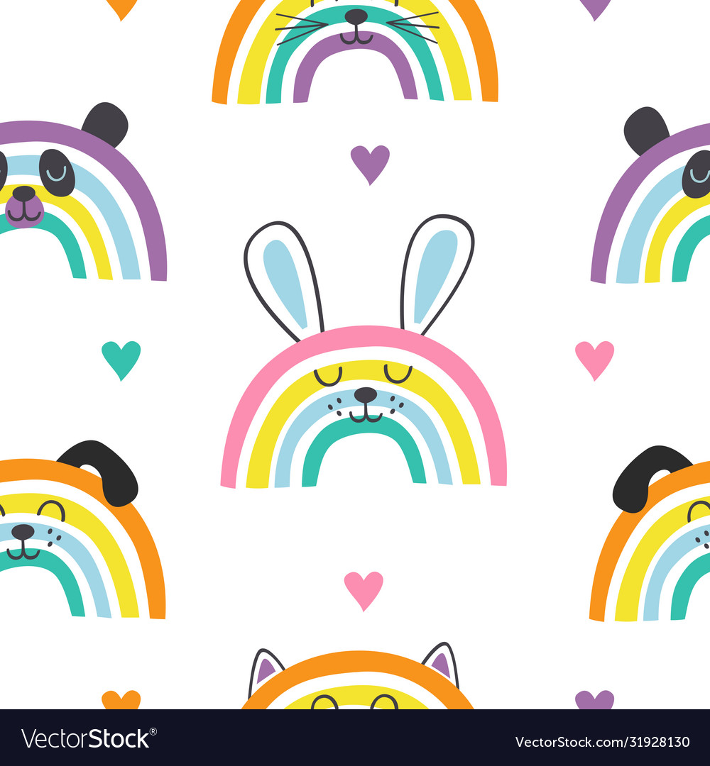 Seamless pattern with baby animals rainbows Vector Image