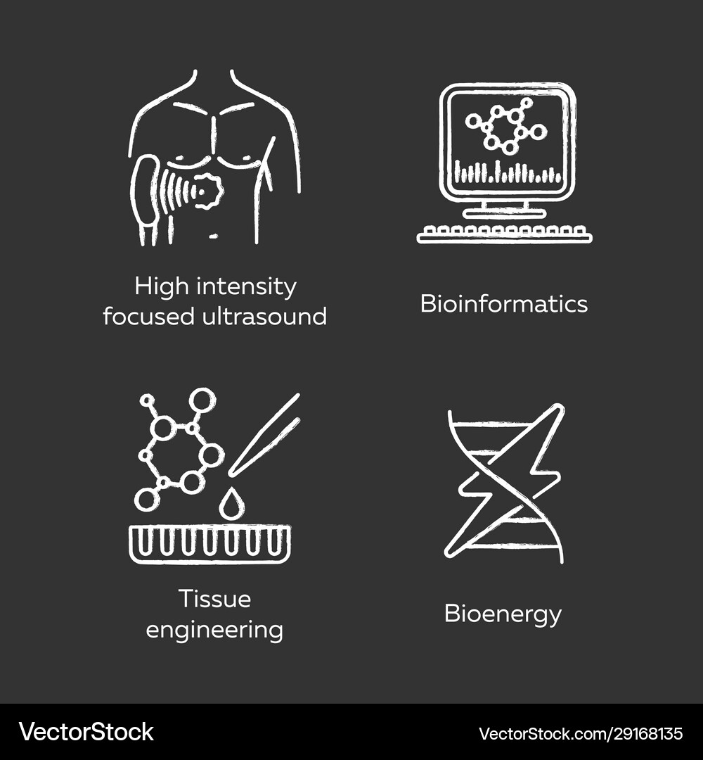 Biotechnology chalk icons set bioengineering hifu Vector Image