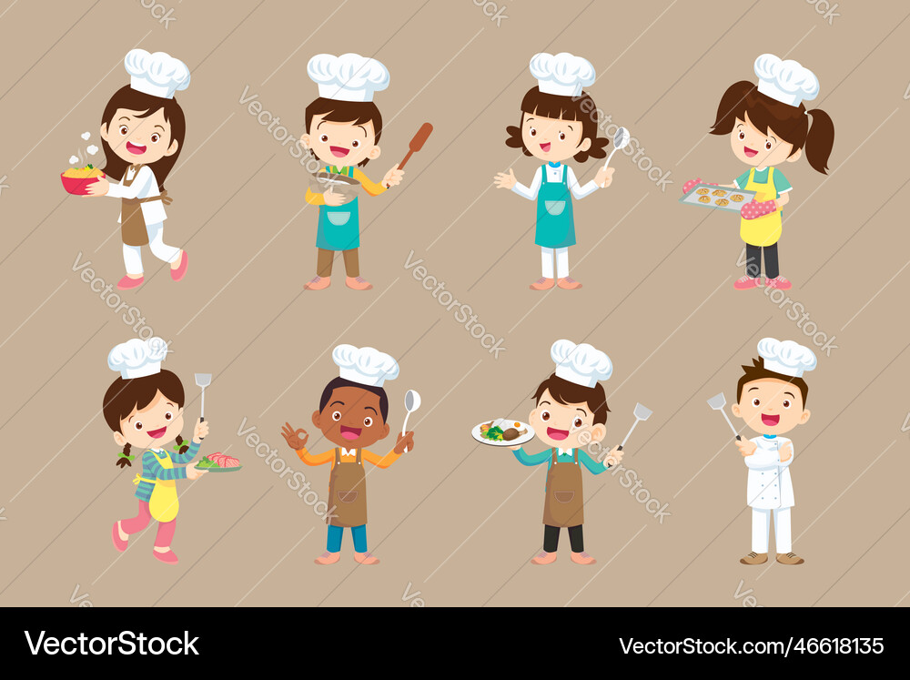 Cute little chef character set 003 Royalty Free Vector Image