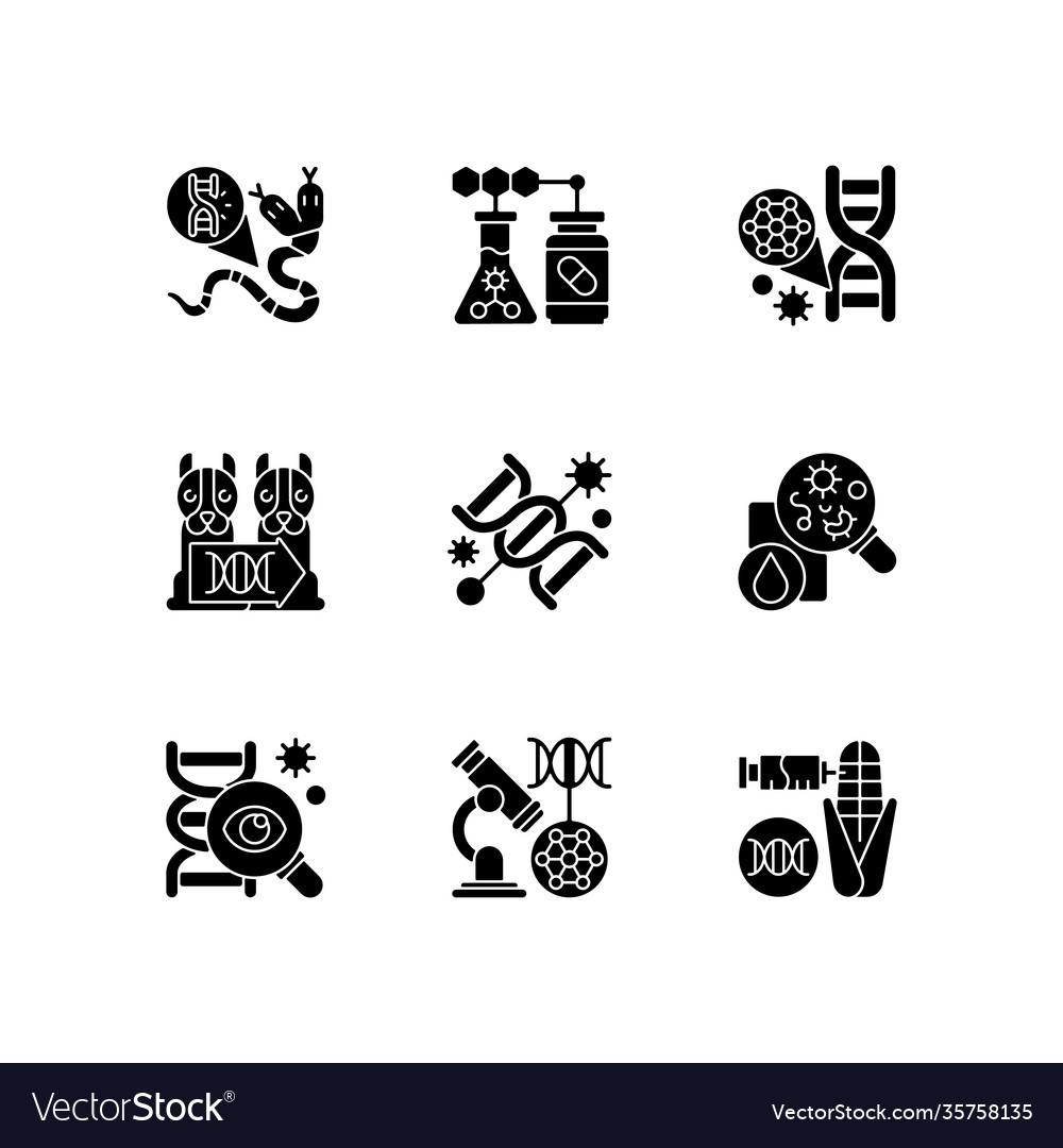 Dna structure experiment black glyph icons set Vector Image Dna structure experiment black glyph icons set Vector Image