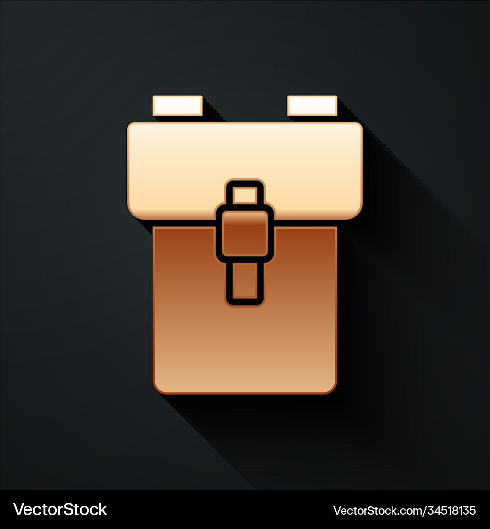 Gold school backpack icon isolated on black Vector Image