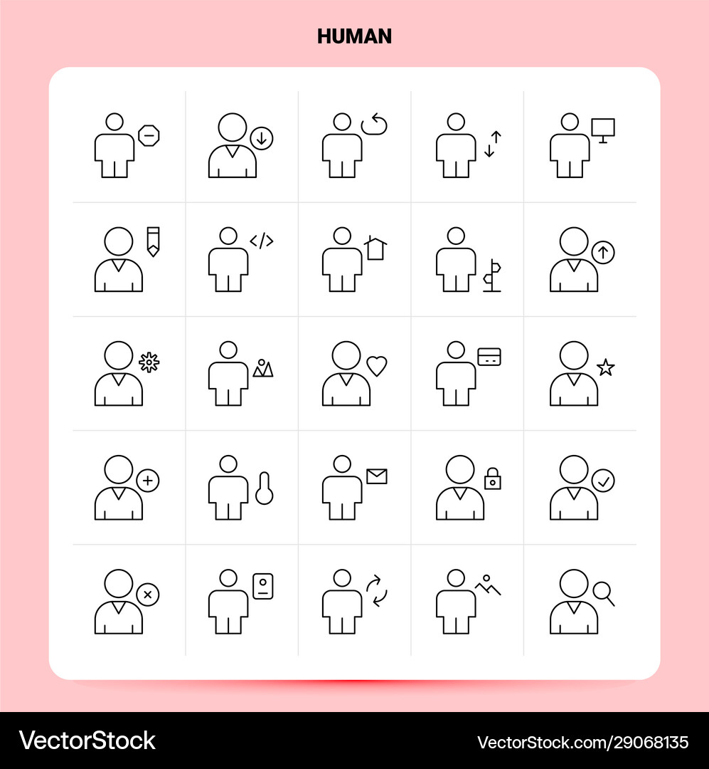 Outline 25 human icon set line style design black Vector Image