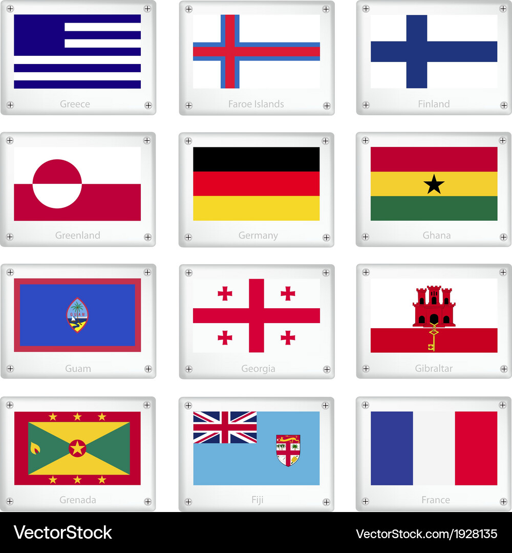 The Collection Flags on Metal Texture Plates Vector Image