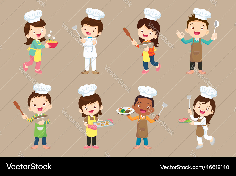 Cute little chef character set 007 Royalty Free Vector Image