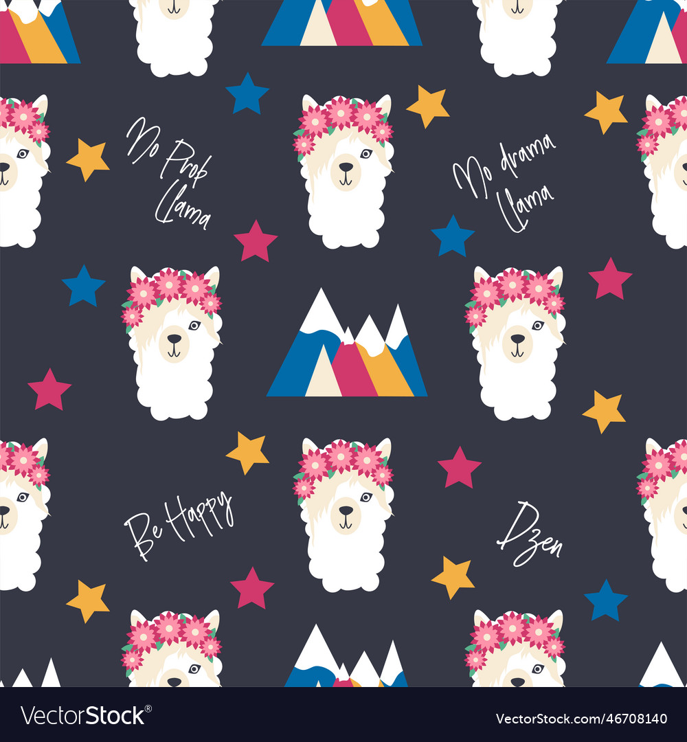 Seamless pattern with llama alpaca faces cute Vector Image