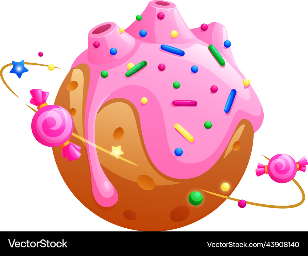 Sweet cartoon planet space candy orbit cupcake Vector Image