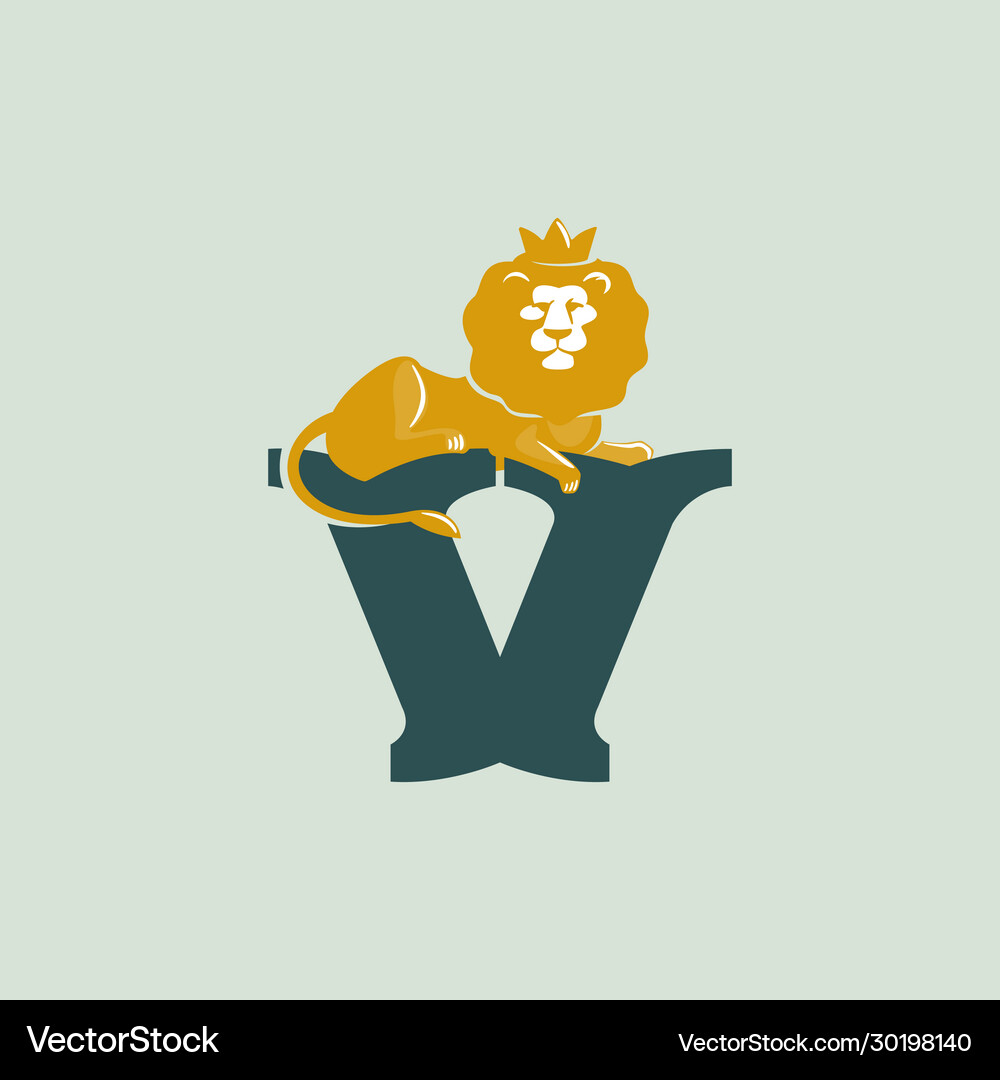 V letter logo with lying lion Royalty Free Vector Image