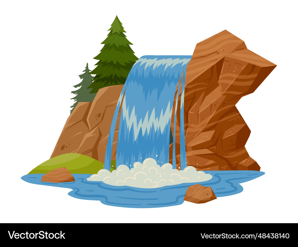 Waterfall with mountains and trees cartoon Vector Image