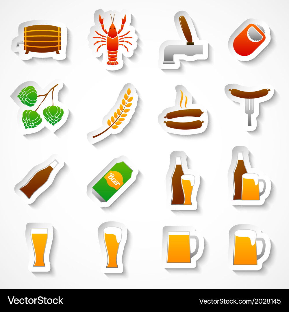 Alcohol beer party stickers set Royalty Free Vector Image