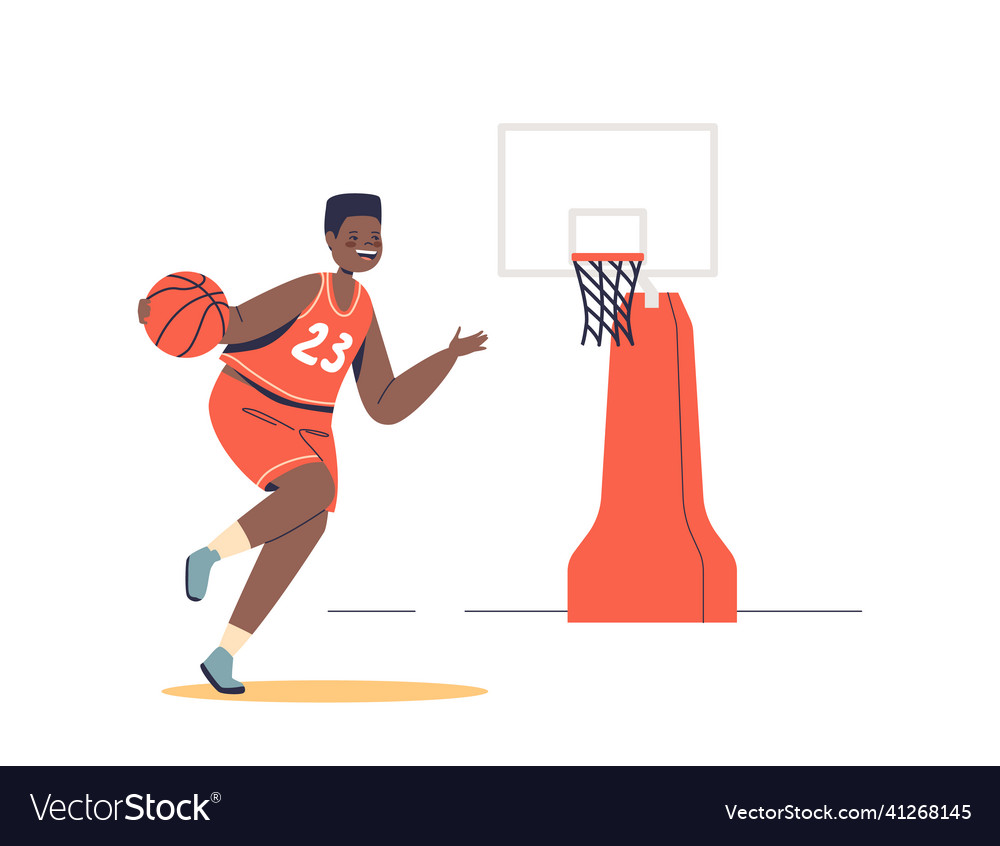 Boy in uniform playing basketball kid practicing Vector Image
