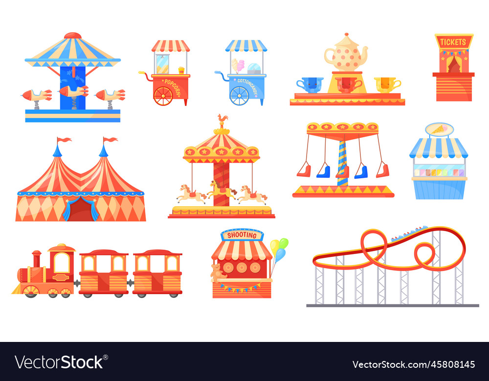 Funfair carousels amusement park on fairground Vector Image Funfair carousels amusement park on fairground Vector Image
