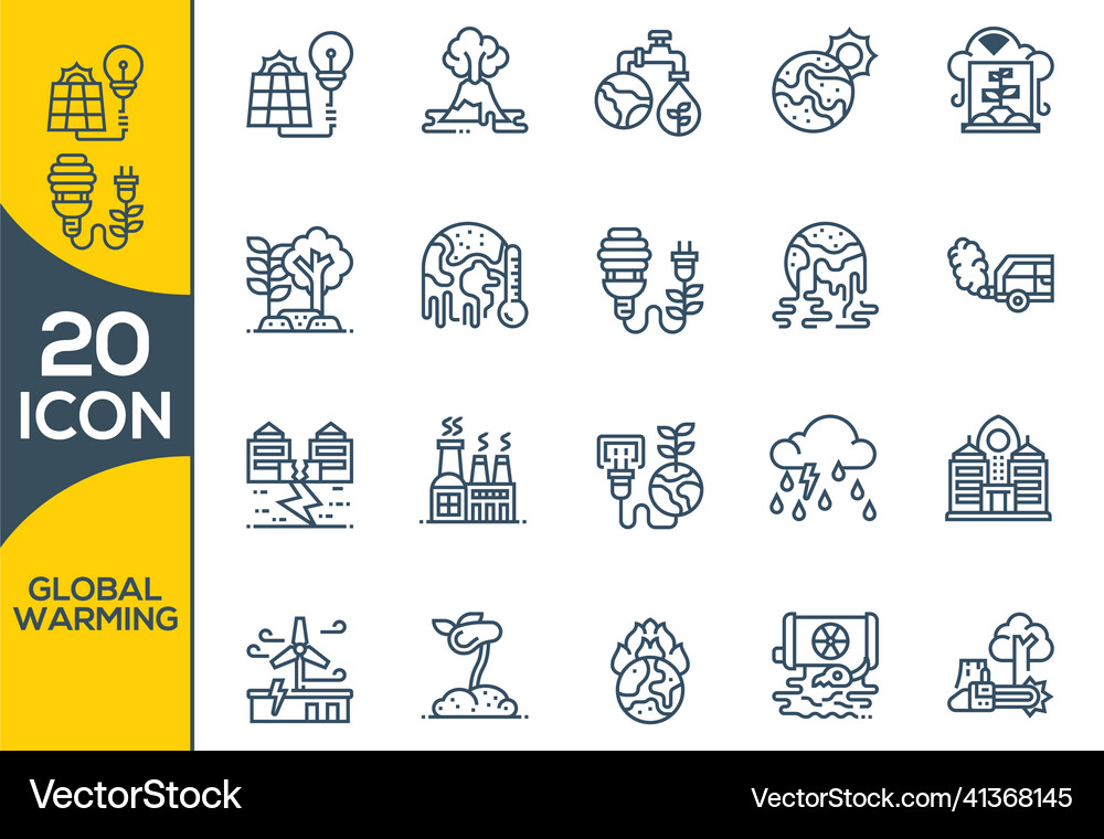 Global warming icons mono symbols climate change Vector Image