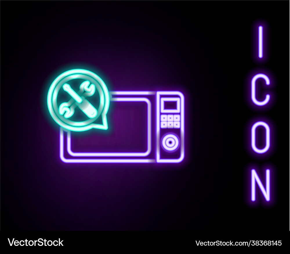 Glowing neon line microwave oven with screwdriver Vector Image