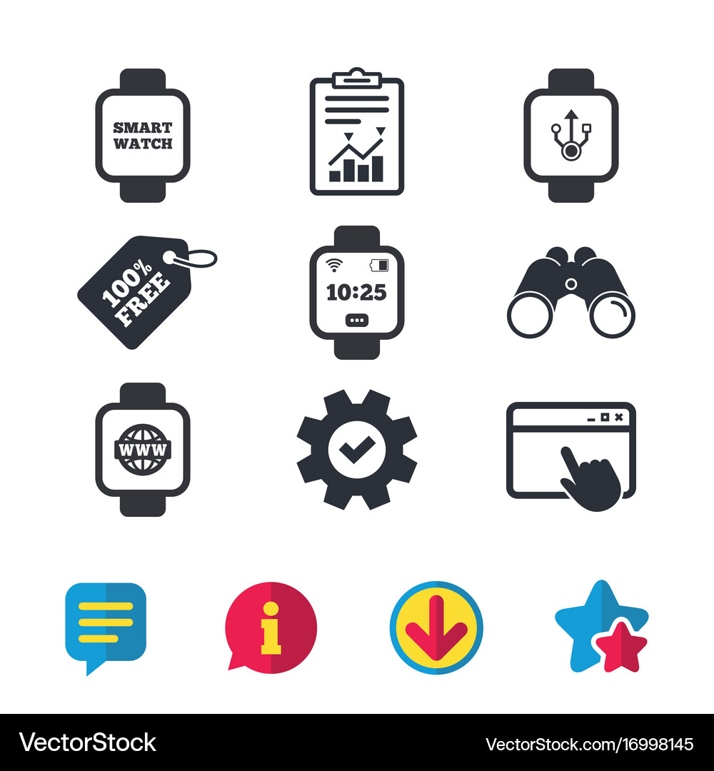 Smart watch icons wrist digital time clock Vector Image
