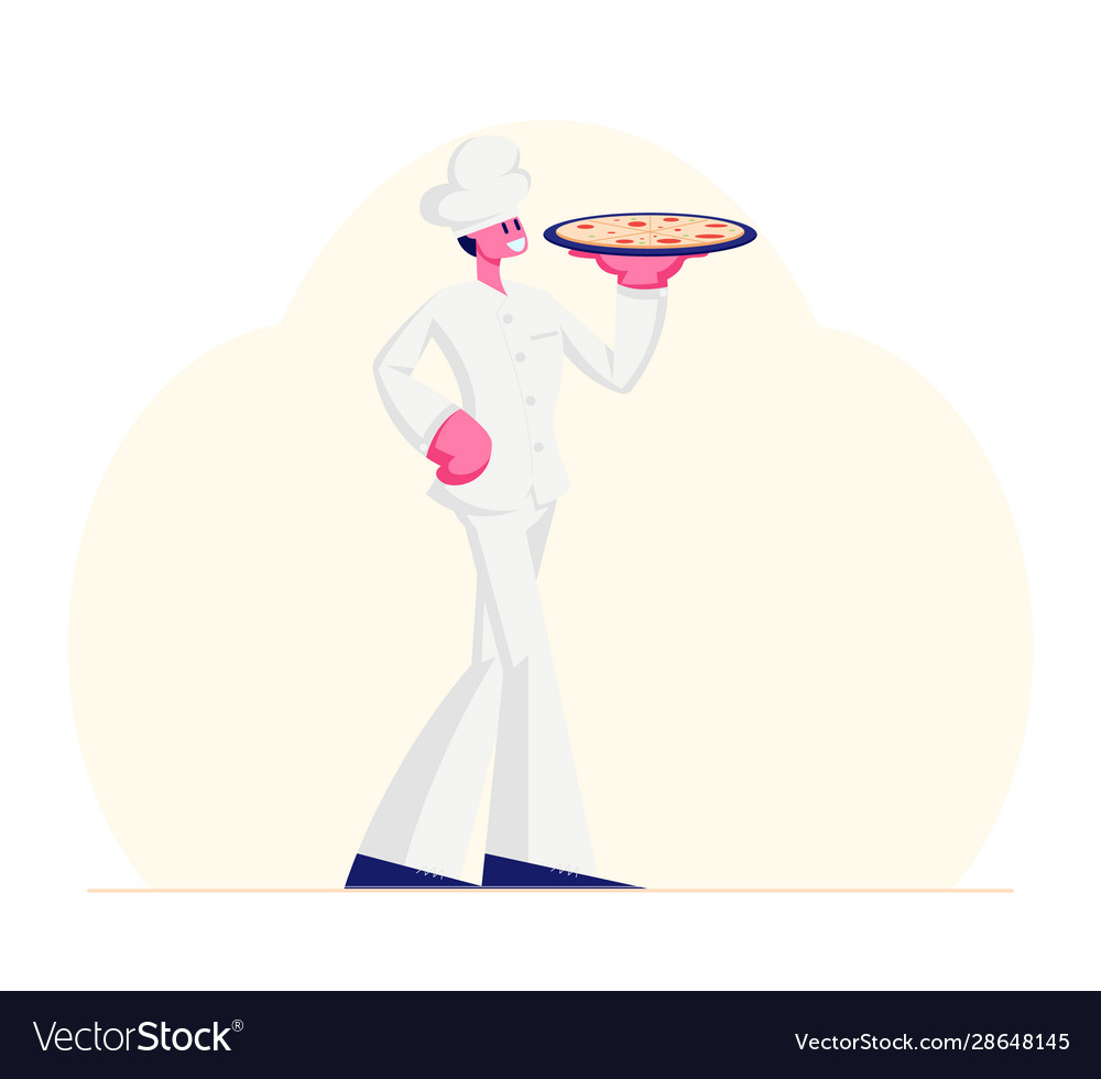 Young man chef wearing toque and white uniform Vector Image