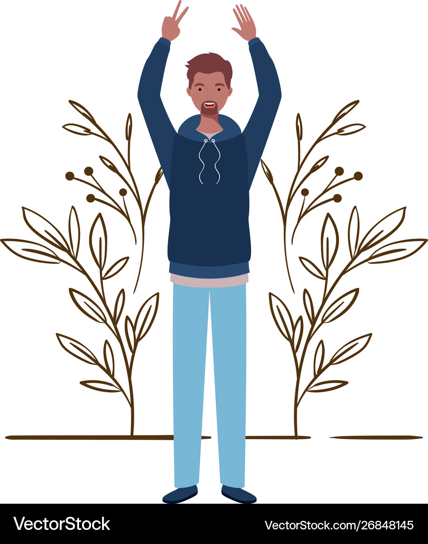 Young man standing with landscape background Vector Image