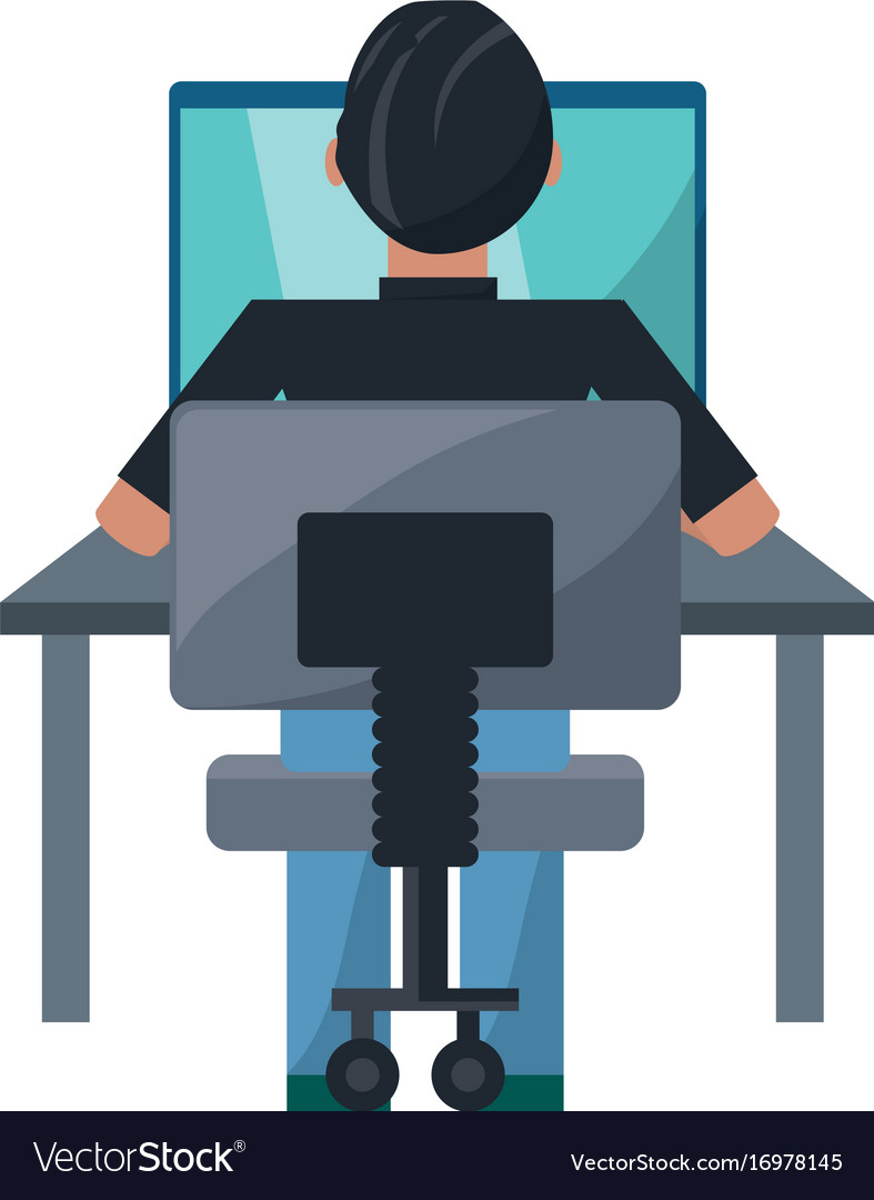 Young man working on computer Royalty Free Vector Image